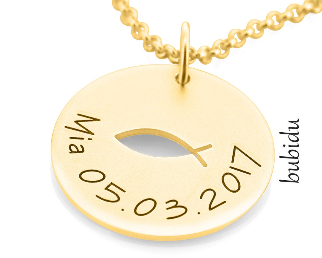Christening Name Necklace, Christening Jewelery Gold, Ichthys Baby - Etsy