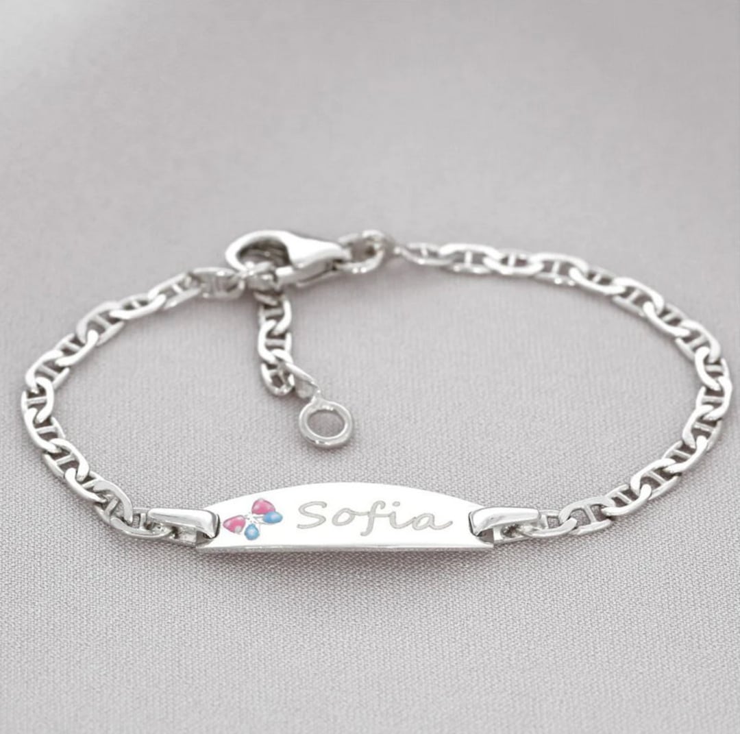 ID Bracelet With Name Bracelet Butterfly Engraving 925 Silver Jewelry ...