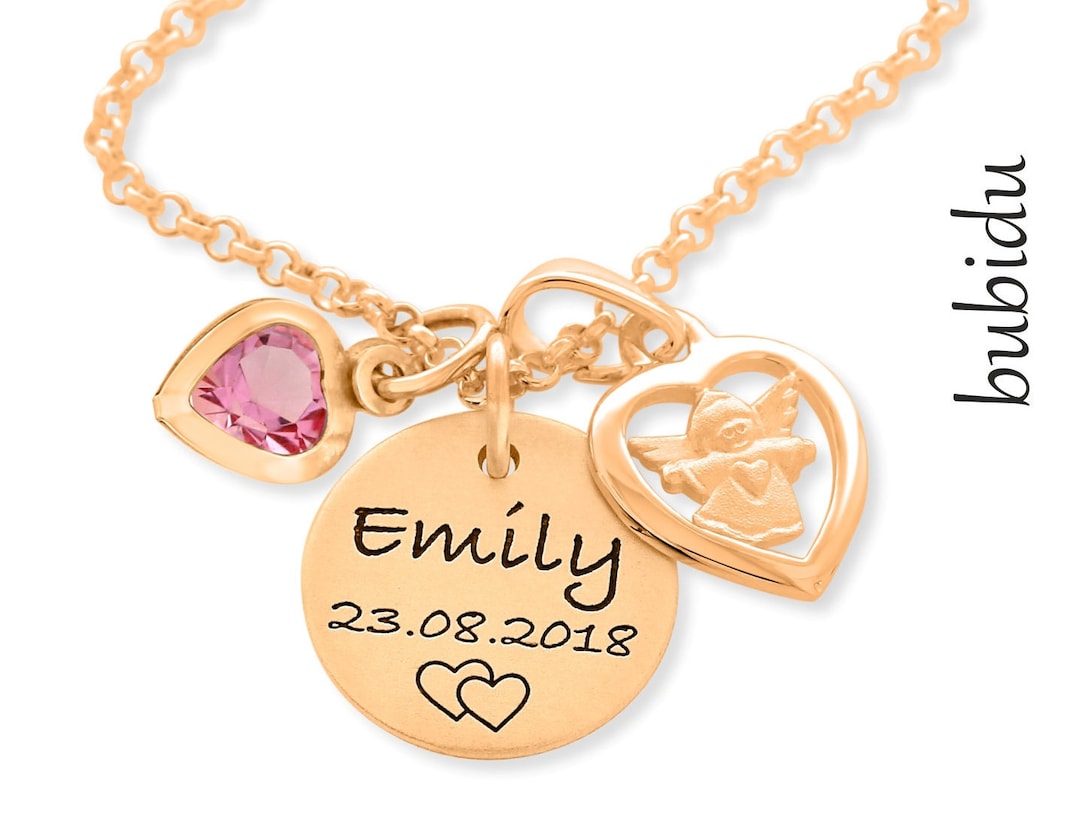 Christening Necklace Engraving Guardian Angel Name Necklace Rose Gold ...