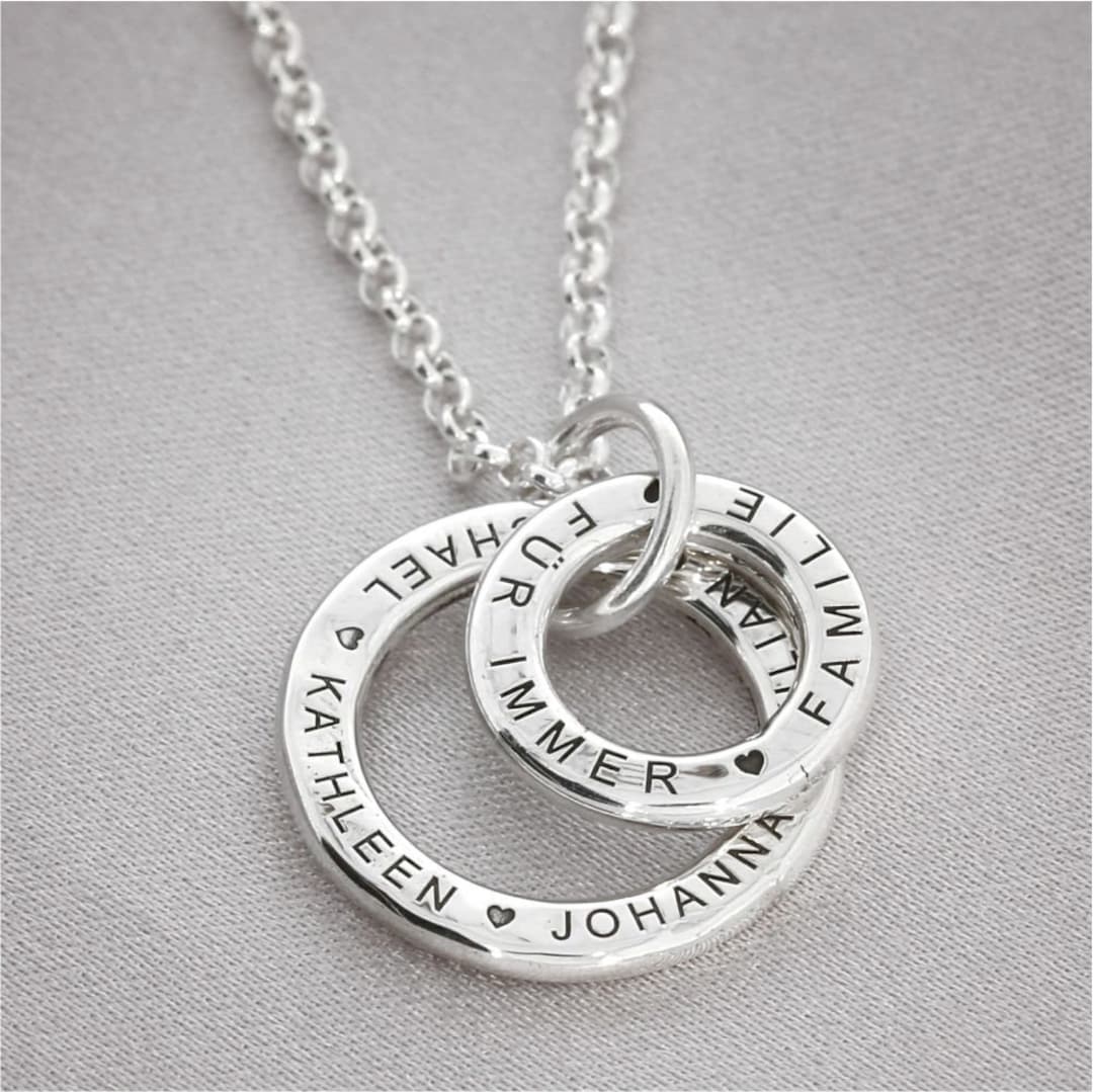 Family Chain Name Circle Name Engraving Two Flat Ring Pendant ...