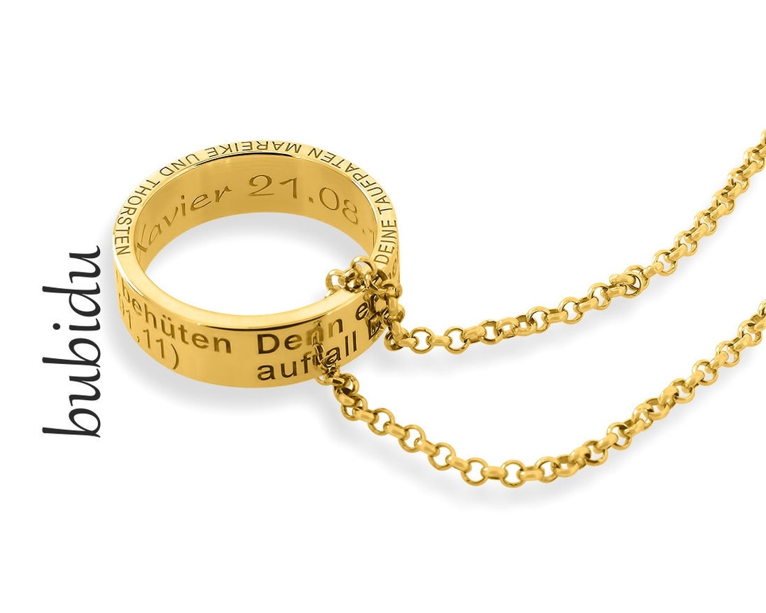 Baptismal Ring Chain Psalm 91,11 Gold Engraving Baptism Chain Ring ...