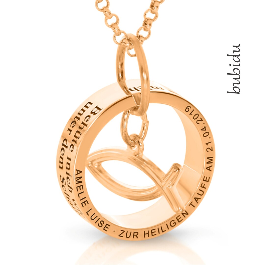 Chain Engraving Baptism Rose Gold Plated Communion Fish Ichthys Pendant ...