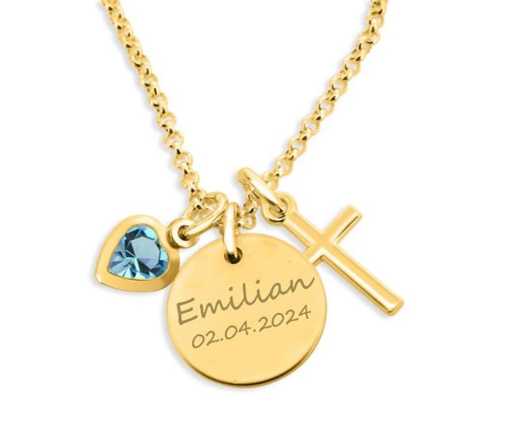 Baptismal Necklace Engraving, Baptism Jewelry Cross Crystal, Gold ...