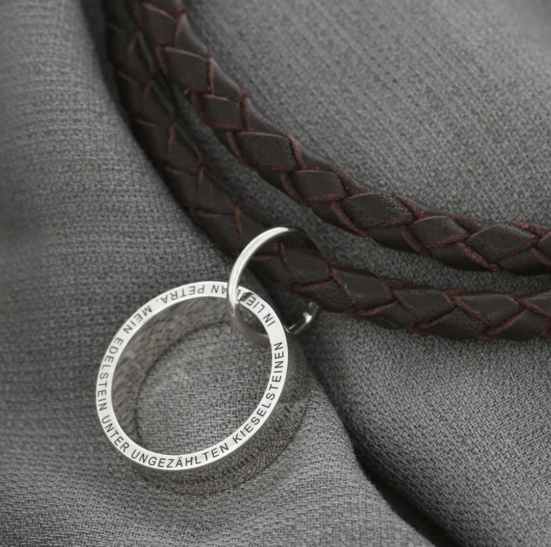 Leather Chain 4mm Engraved Jewelry Men's Leather Jewelry Personalized ...