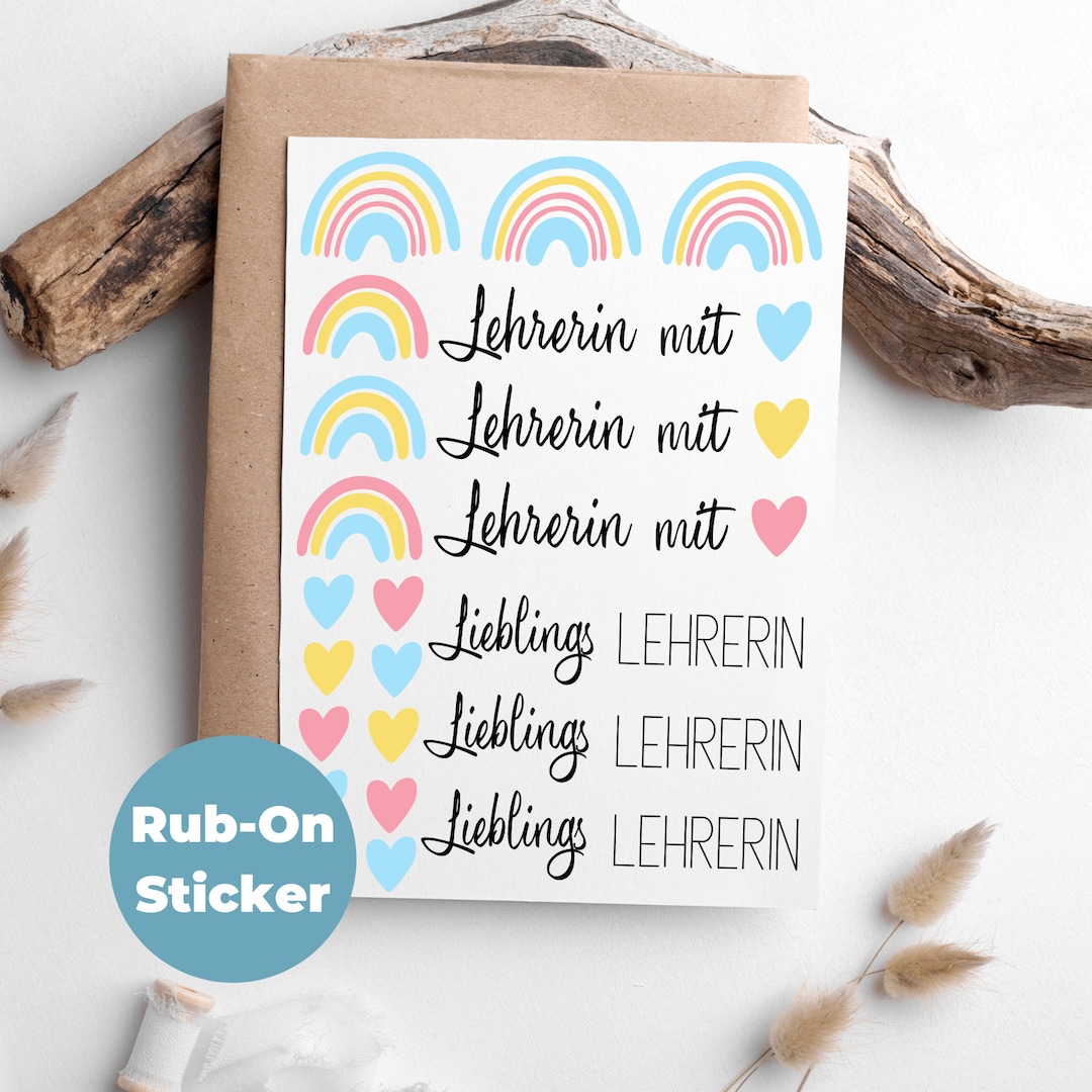 Rub-on Sticker Teacher With Heart Colorful A6 Borderless Rubon Stickers ...