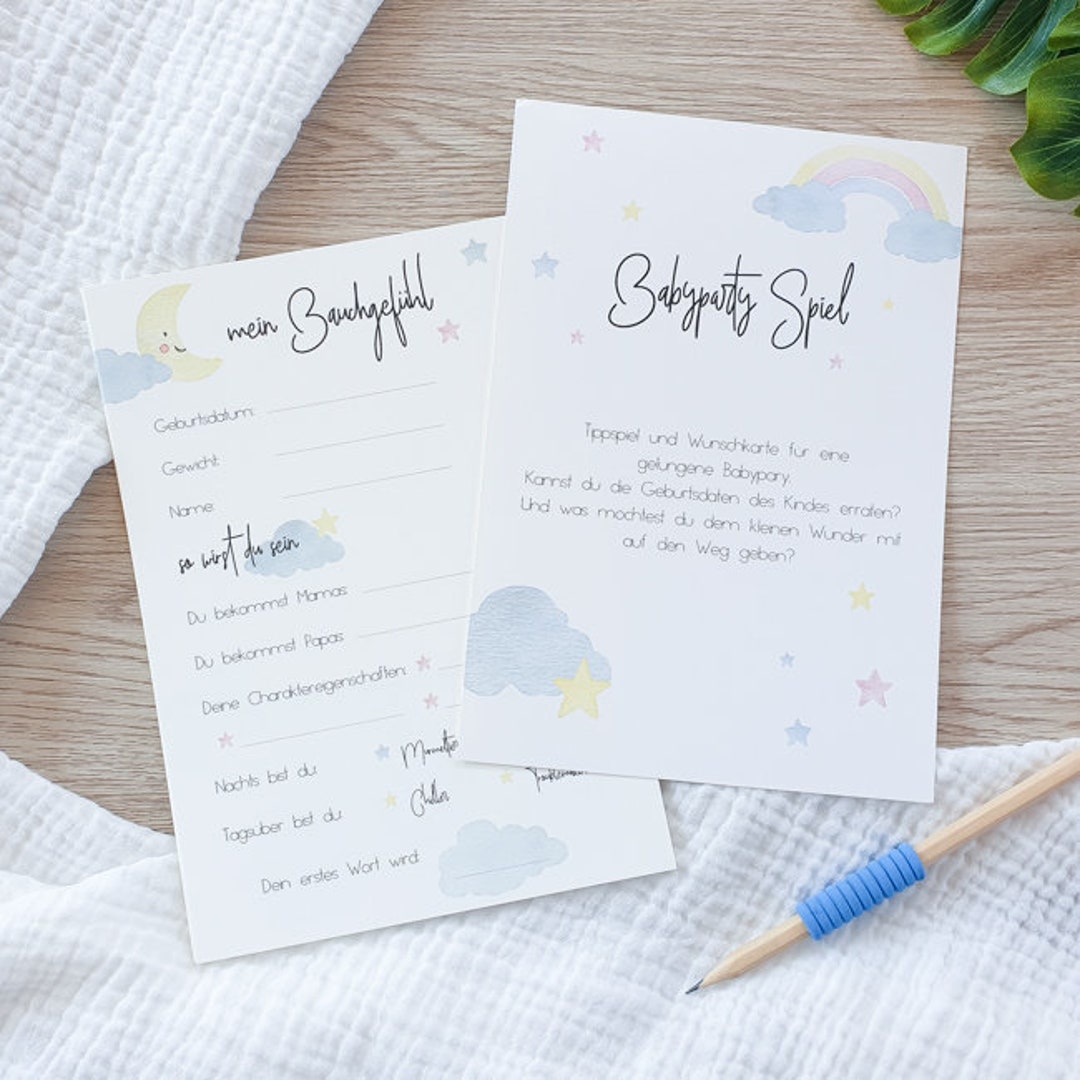Baby Shower Game - Set of 10 | Gut Feeling for the Birth and Wishes for ...