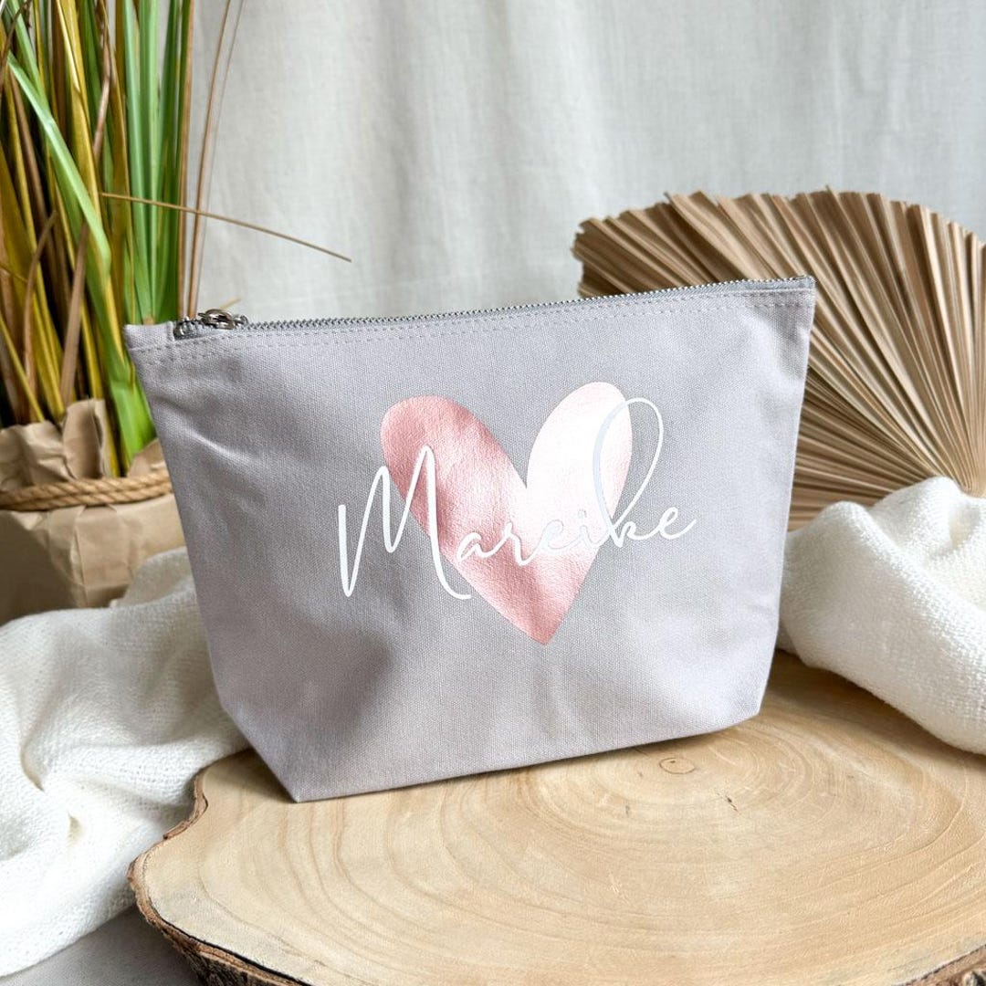 Personalized Cotton Cosmetic Bag | Heart With Name | Birthday Gift for ...