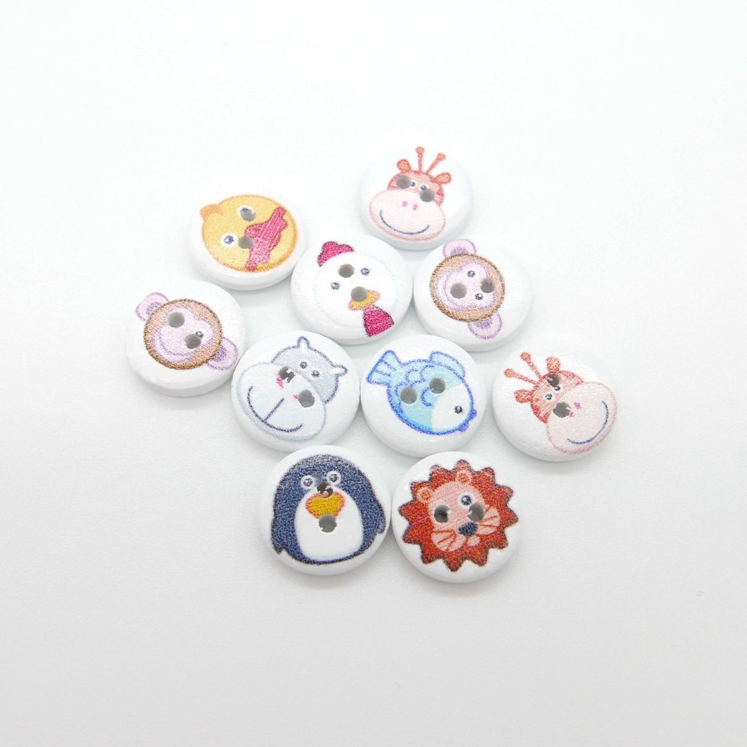 Wooden Buttons Round With Animals, 10 Pieces - Etsy