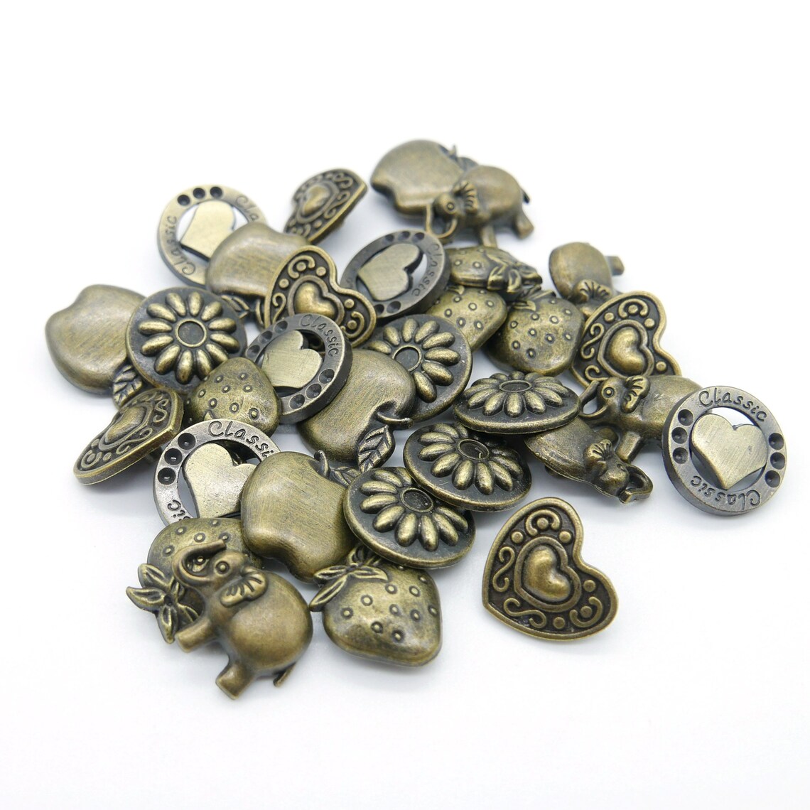 5 Pieces, Flower Metal Snap Fasteners, Antique Brass, Old Brass Color ...