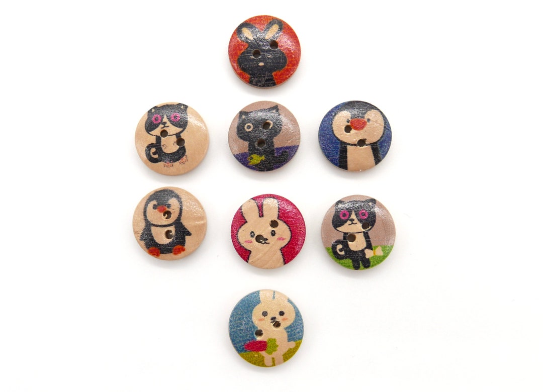 Wooden Buttons Animals Colorful, Children's Buttons, 10 Pieces ...