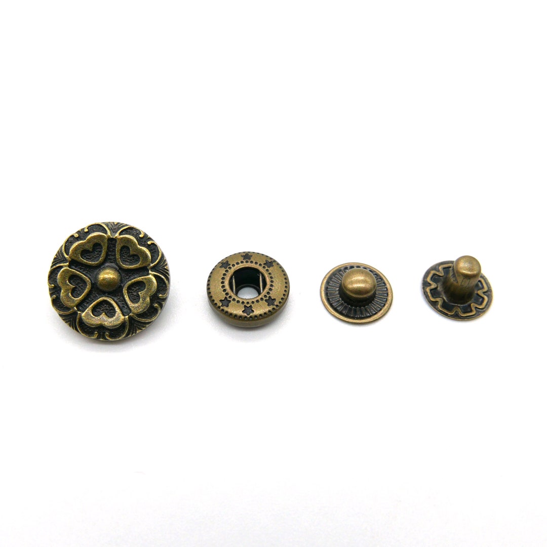5 Pieces, Flower With Heart Metal Snap Fasteners, Brass Colored - Etsy