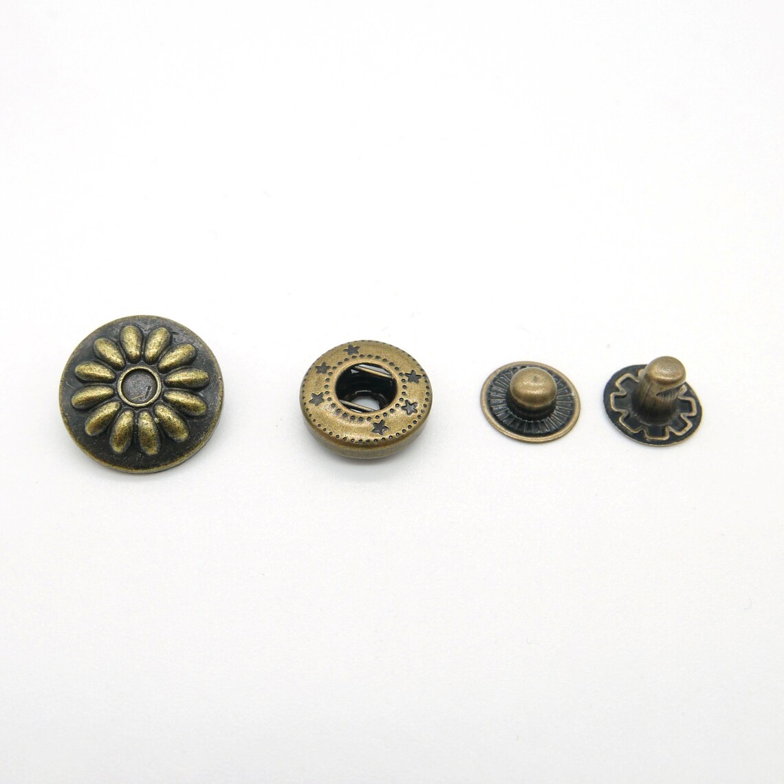5 Pieces, Flower Metal Snap Fasteners, Antique Brass, Old Brass Color ...