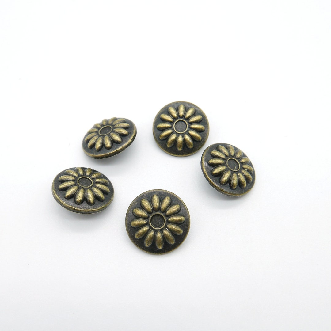 5 Pieces, Flower Metal Snap Fasteners, Antique Brass, Old Brass ...