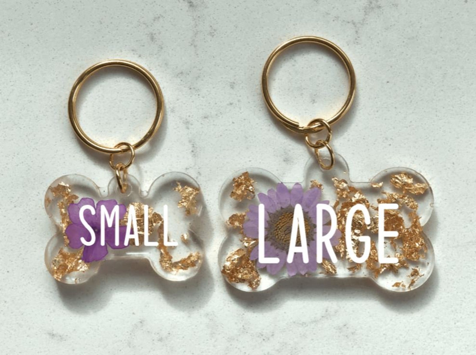 Flower Gold Flakes Clear Dog Tag Small and Large Floral - Etsy