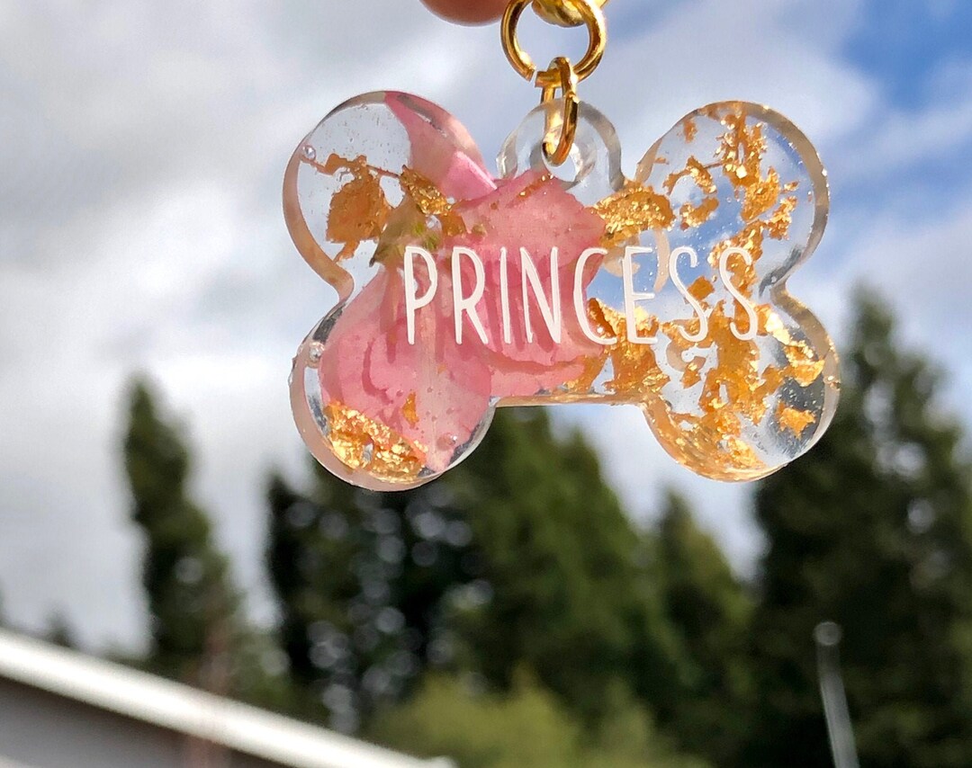 Flower Gold Flakes Clear Dog Tag Small and Large, Floral, Resin, Epoxy ...