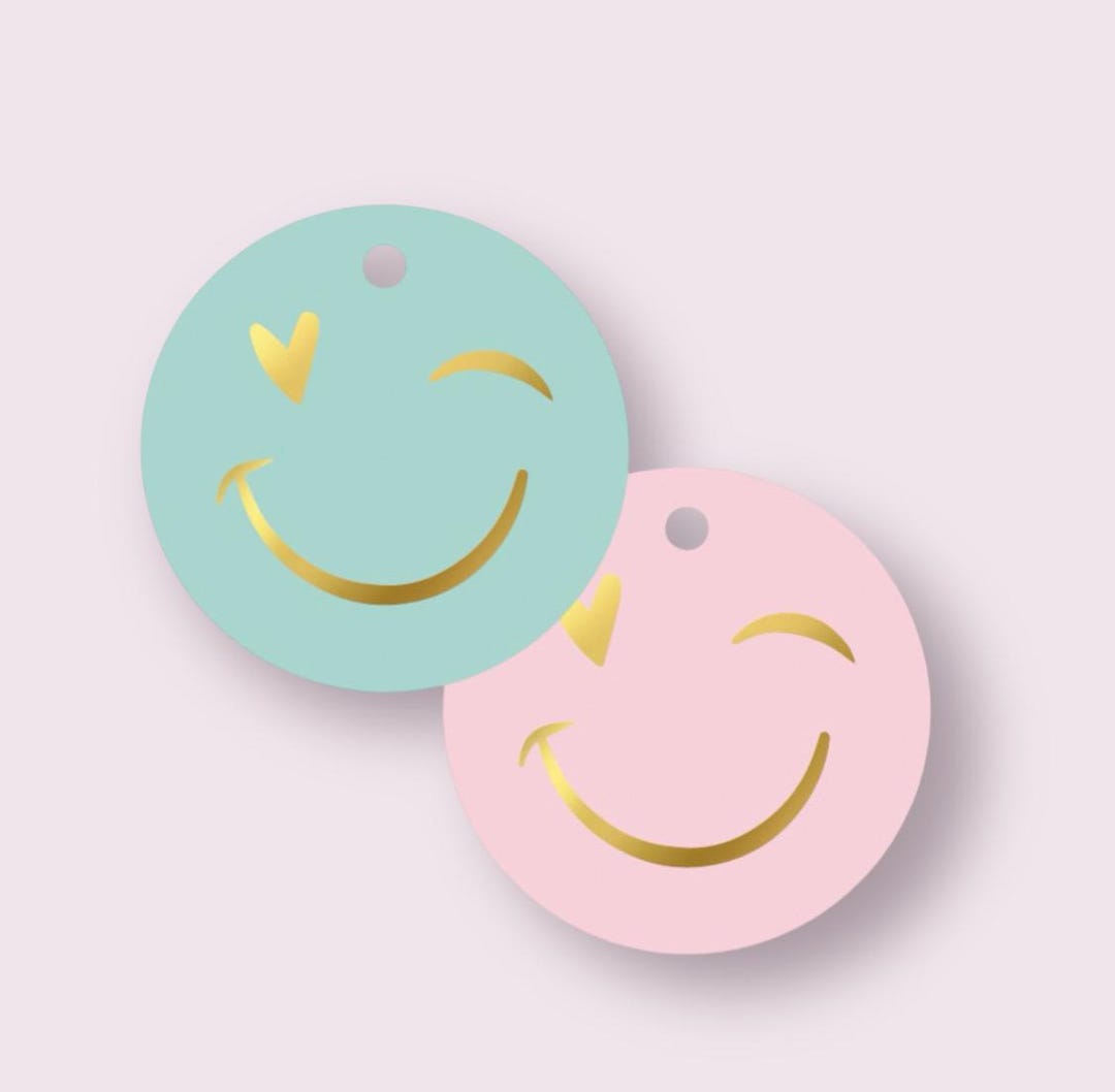 Smiley Face Gift Tags | Two-tone Turquoise Pink - Set of 2 Round - Etsy