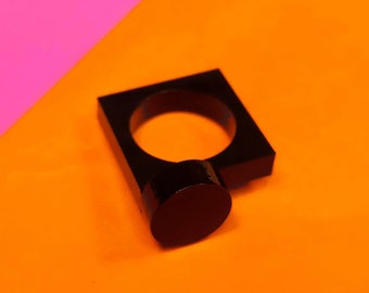 Laser-cut Black Acrylic Modern Square Shape Ring With Three - Etsy