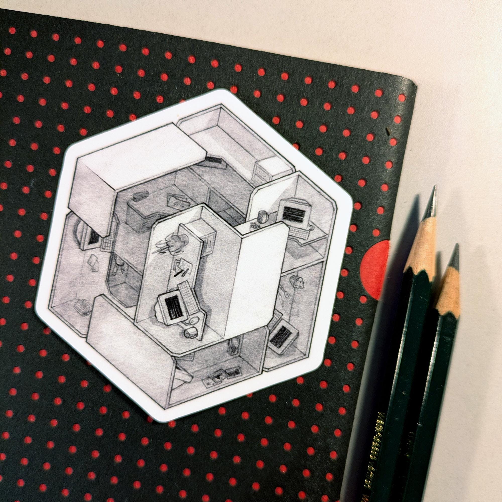 Surreal Tesseract Sticker: Handmade Office Cubicle Drawing - Etsy