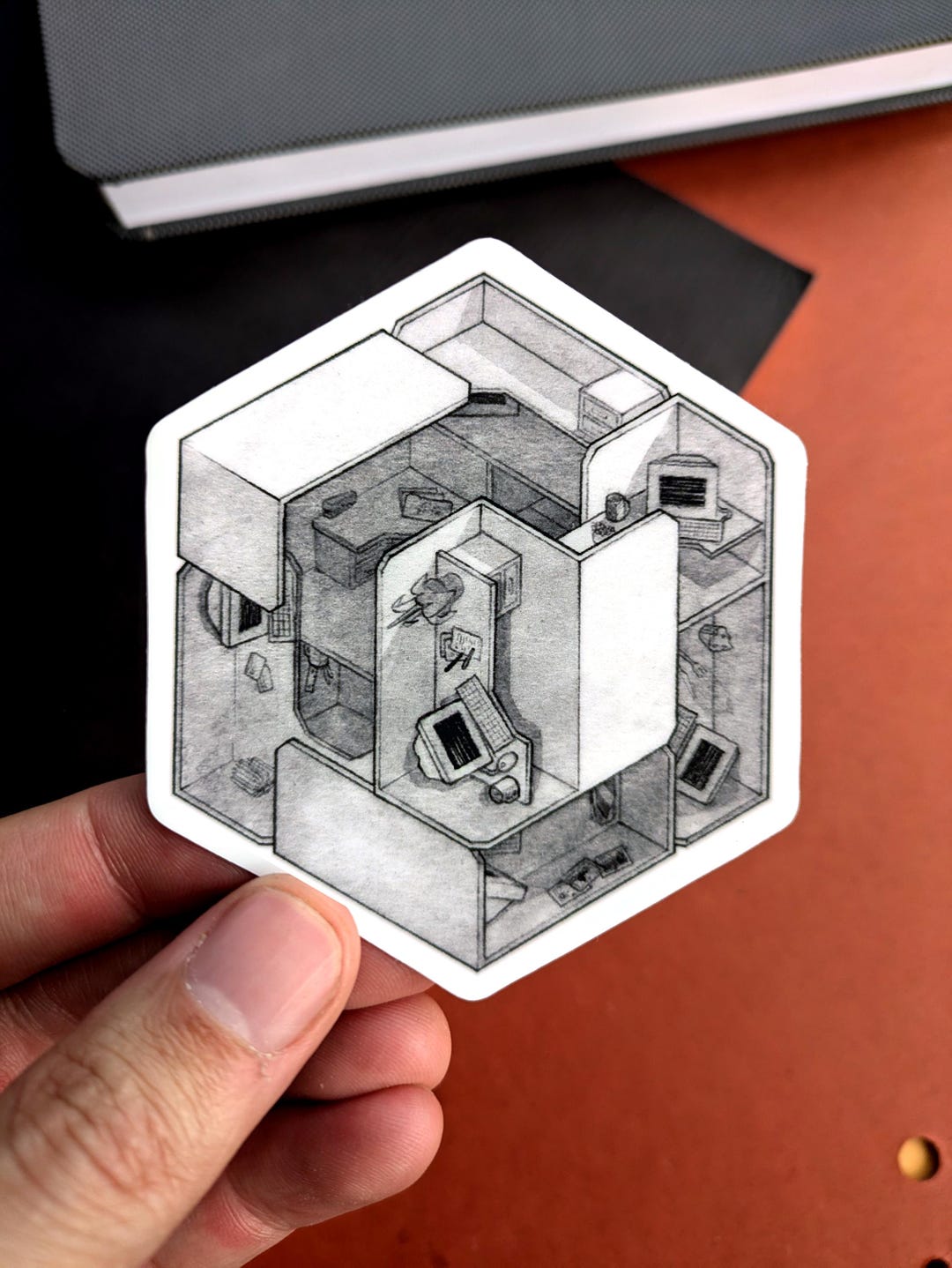 Surreal Tesseract Sticker: Handmade Office Cubicle Drawing - Etsy