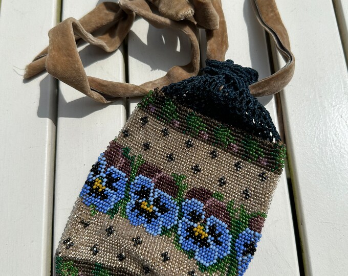 Vintage Brocante Art Deco, Art Nouveau Reticule Bead Pouch, Flapper ...