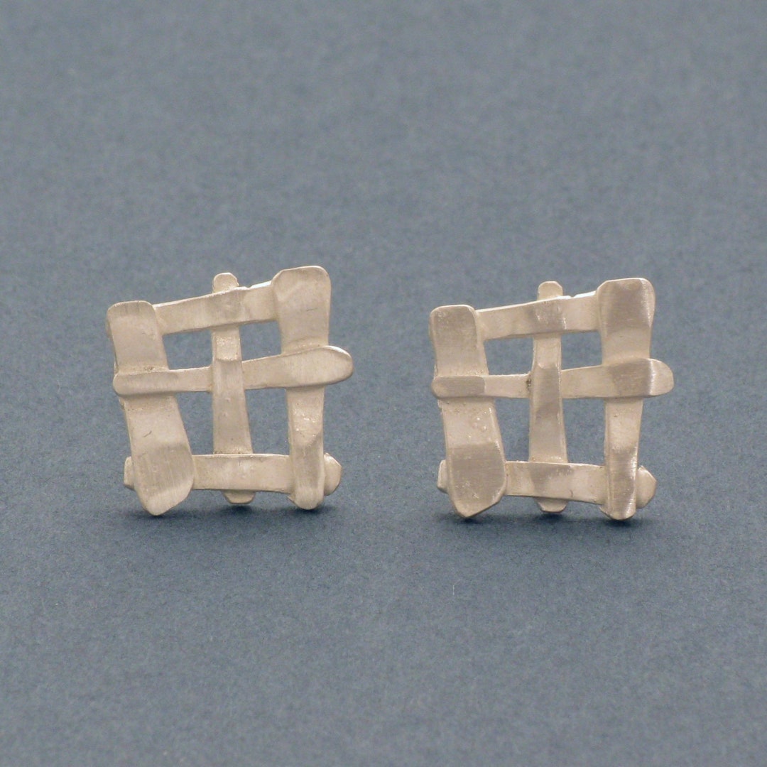 Lattice Small Untarnished Silver Ear Studs - Etsy