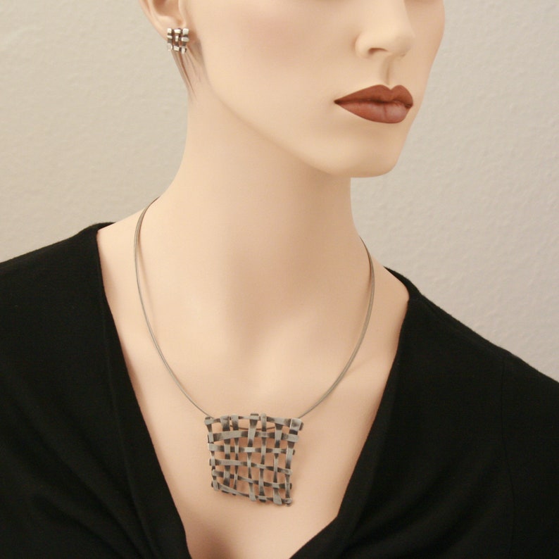 Lattice Large Blackened Silver Pendant | Etsy