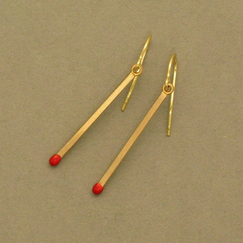 Gold Plated Matchstick Earrings Minimalist Silver Earrings | Etsy