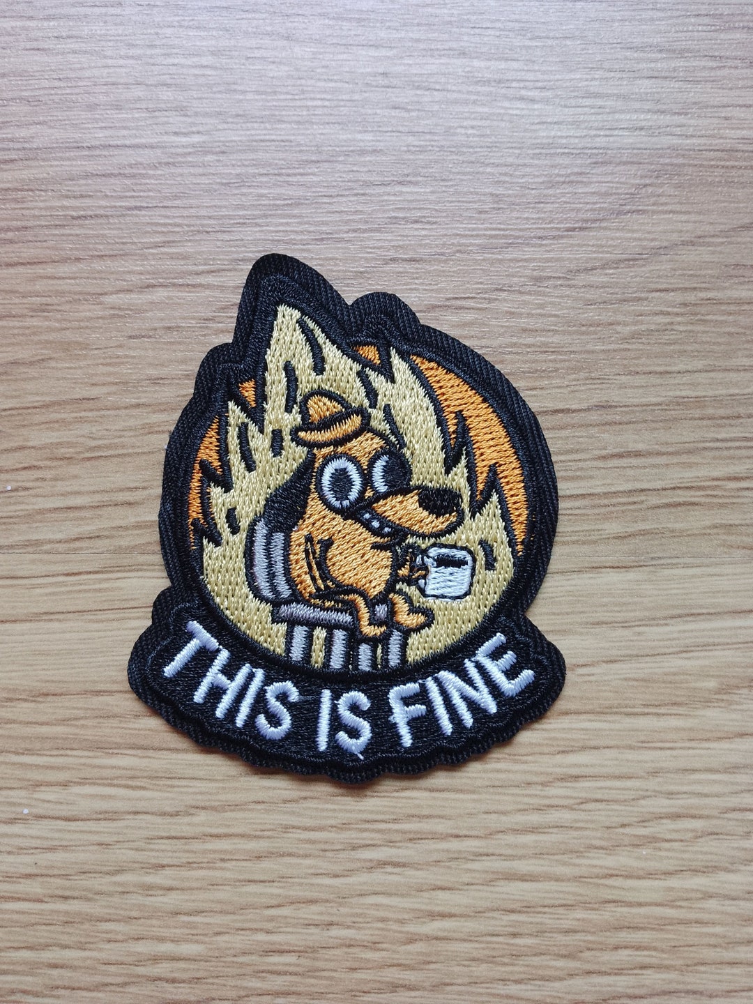 This is Fine Patch Iron on Embroidered Badge | Funny Meme Burning Dog Applique Crafts for ...