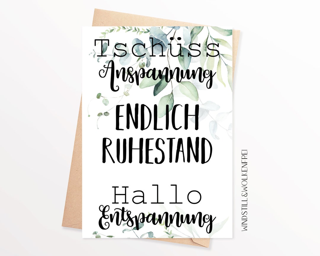 Karte Ruhestand Rente Abschiedskarte Grusskarte Kollege Kollegin - Etsy.de