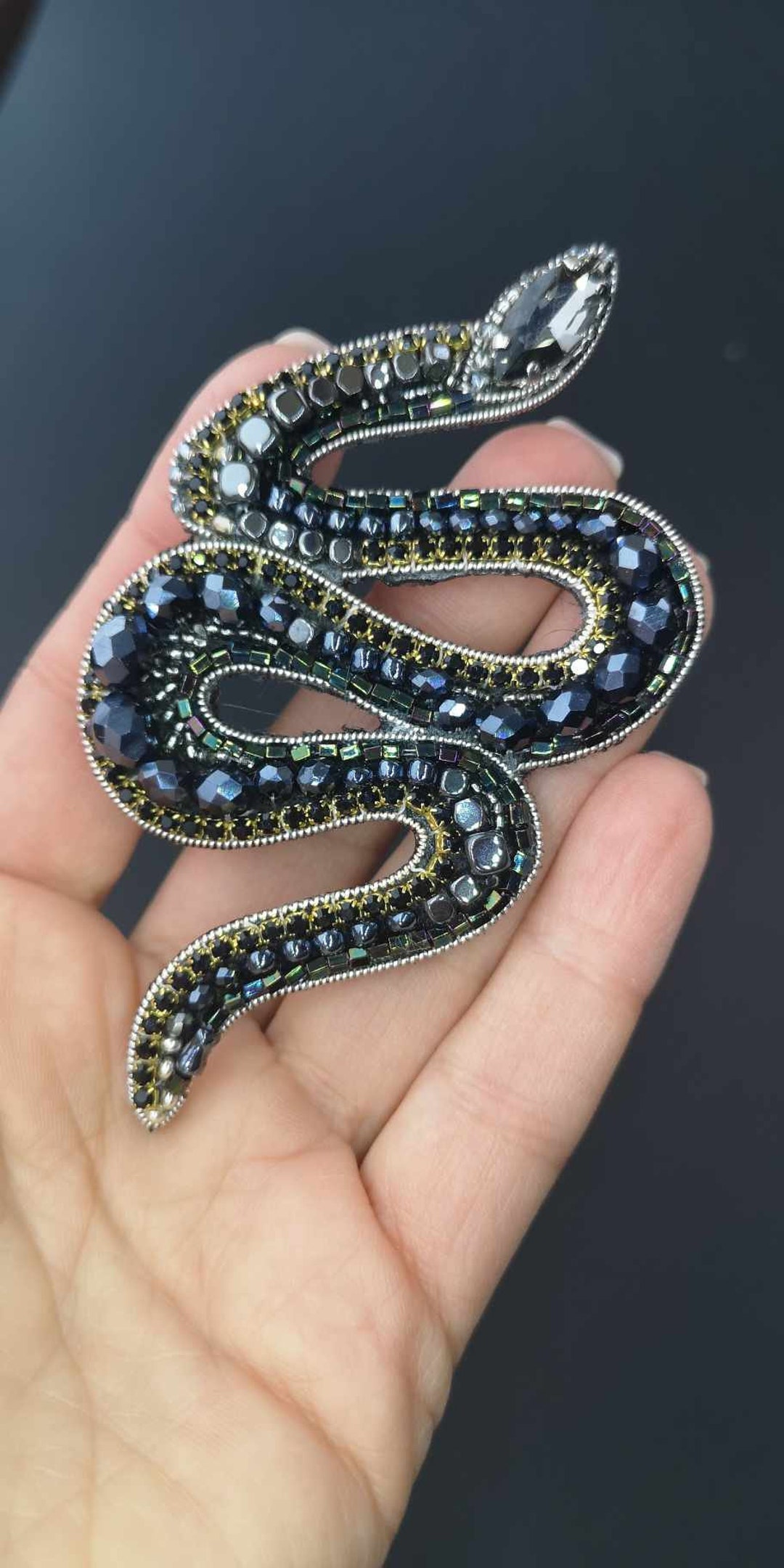 Beaded Snake Brooch: Embroidered Animal Jewelry Pin - Etsy