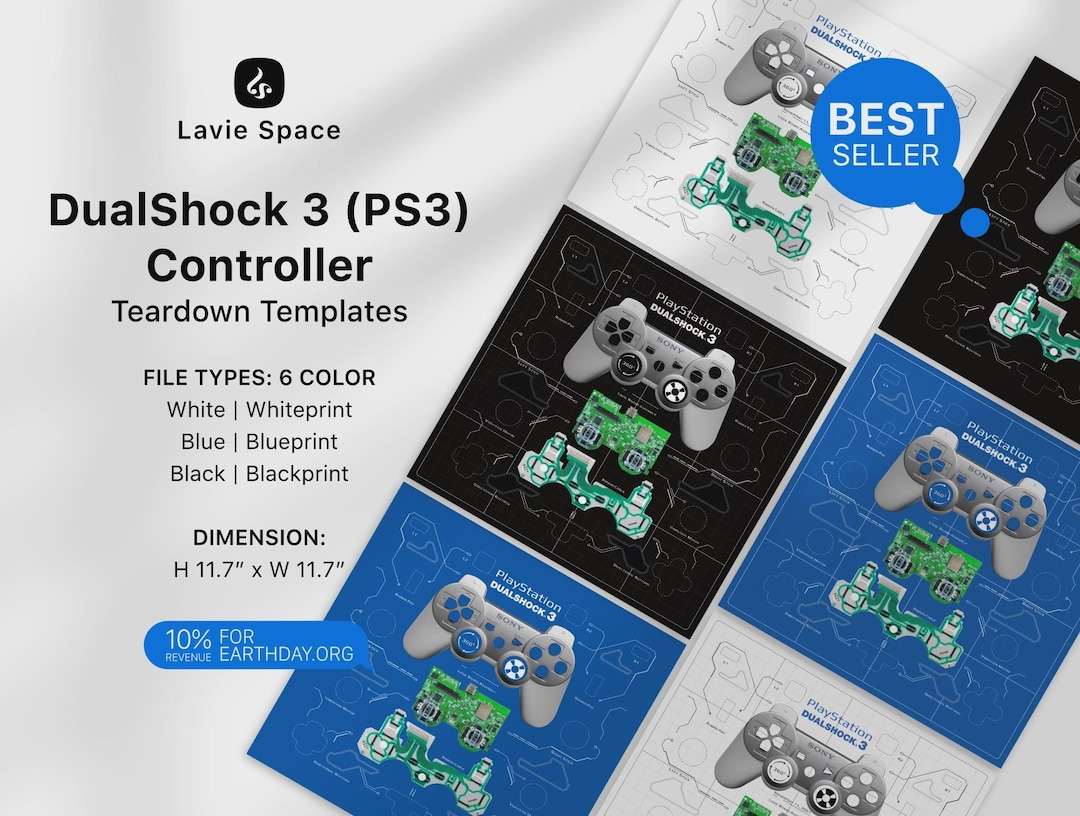 PS3 Controller Teardown Art Print | Dualshock 3 Blueprint (digital ...