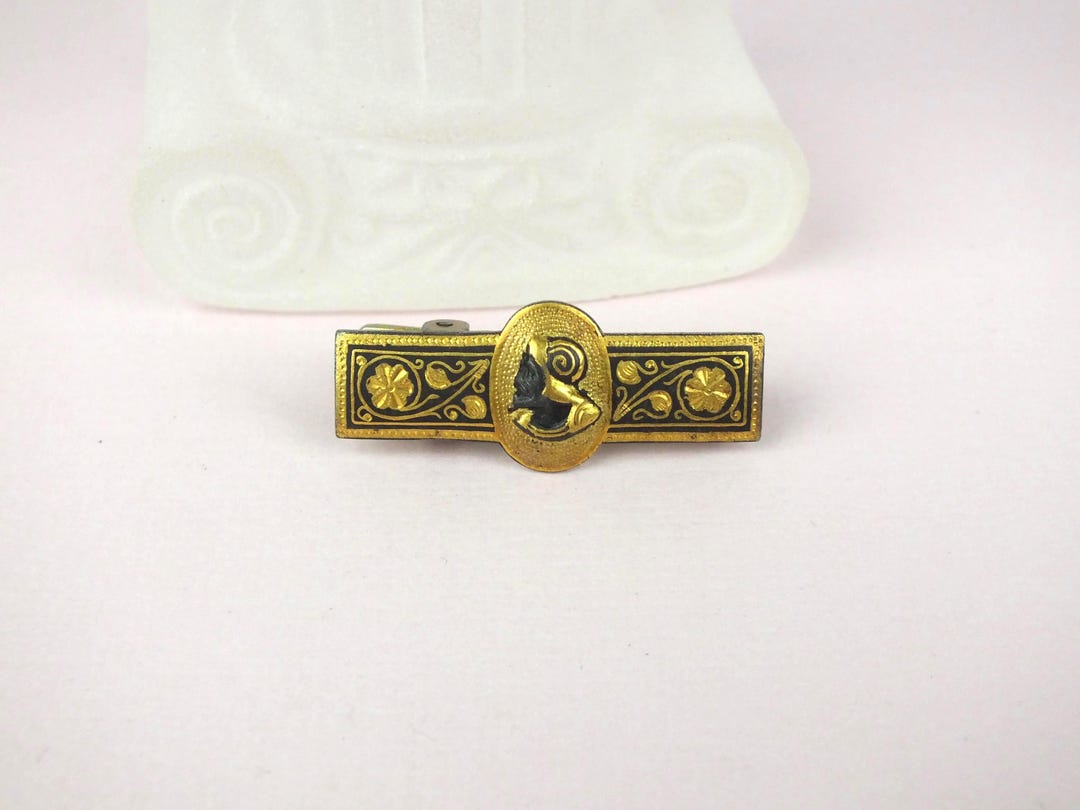 Vintage Damascus Black and Gold Dress Clip • Toledo Jewelry • Dress Clip • Scarf Clip Gift - Etsy