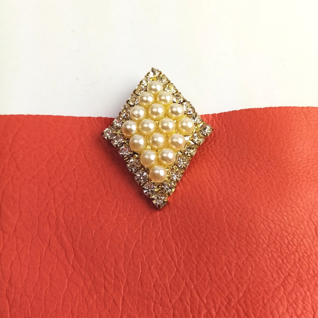 50s Vintage Dress Clip Gold, Pearls, Rhinestones, Old Costume Jewelry ...