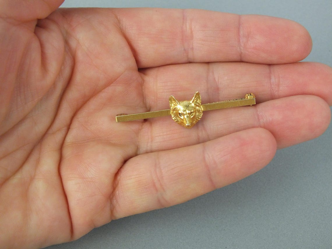 Vintage Fox Bar Brooch in Gold – Narrow Animal Brooch – Vintage Costume ...
