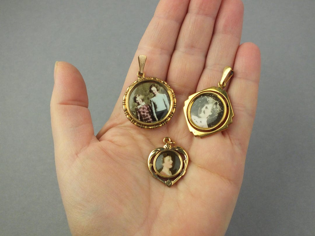 Antique Photo Locket Pendant for Necklaces Double Gold, Art Nouveau ...