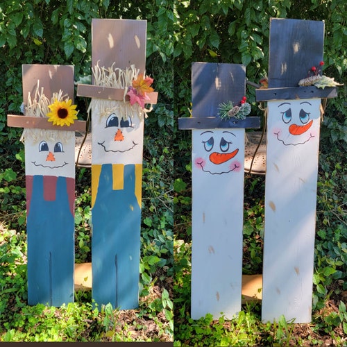Scarecrow / Snowman Reversible / Rustic Wood / Plank Wood / - Etsy