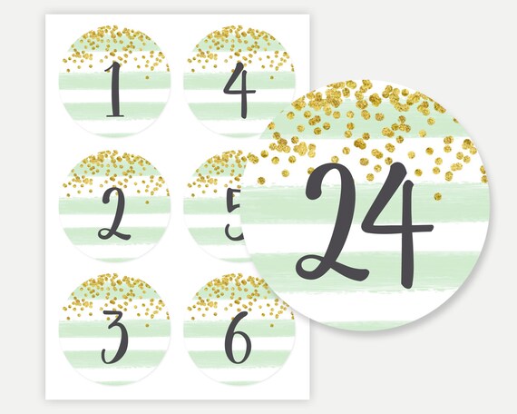 Advent Calendar Sticker Numbers Confetti Gold Mint | Etsy