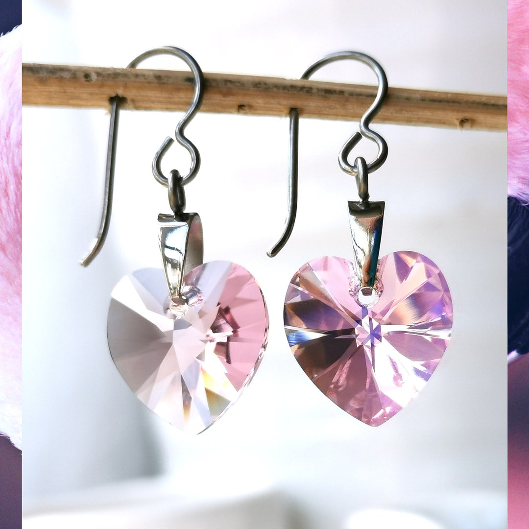 Titanium Light Pink Heart Drops. Made With Light Rose Crystals & Pure ...