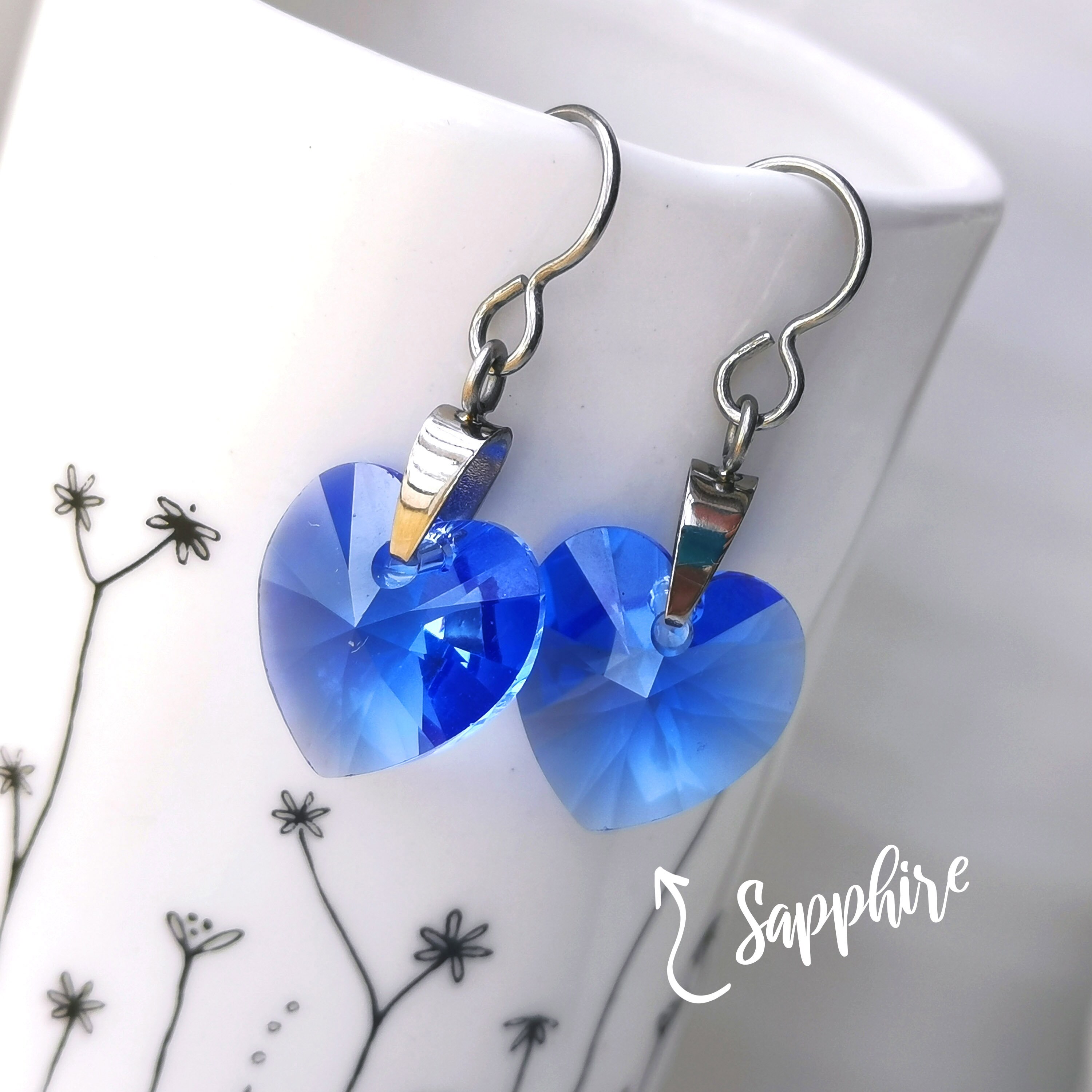 Titanium Sapphire Blue Heart Drops. Made With Sapphire Coloured ...