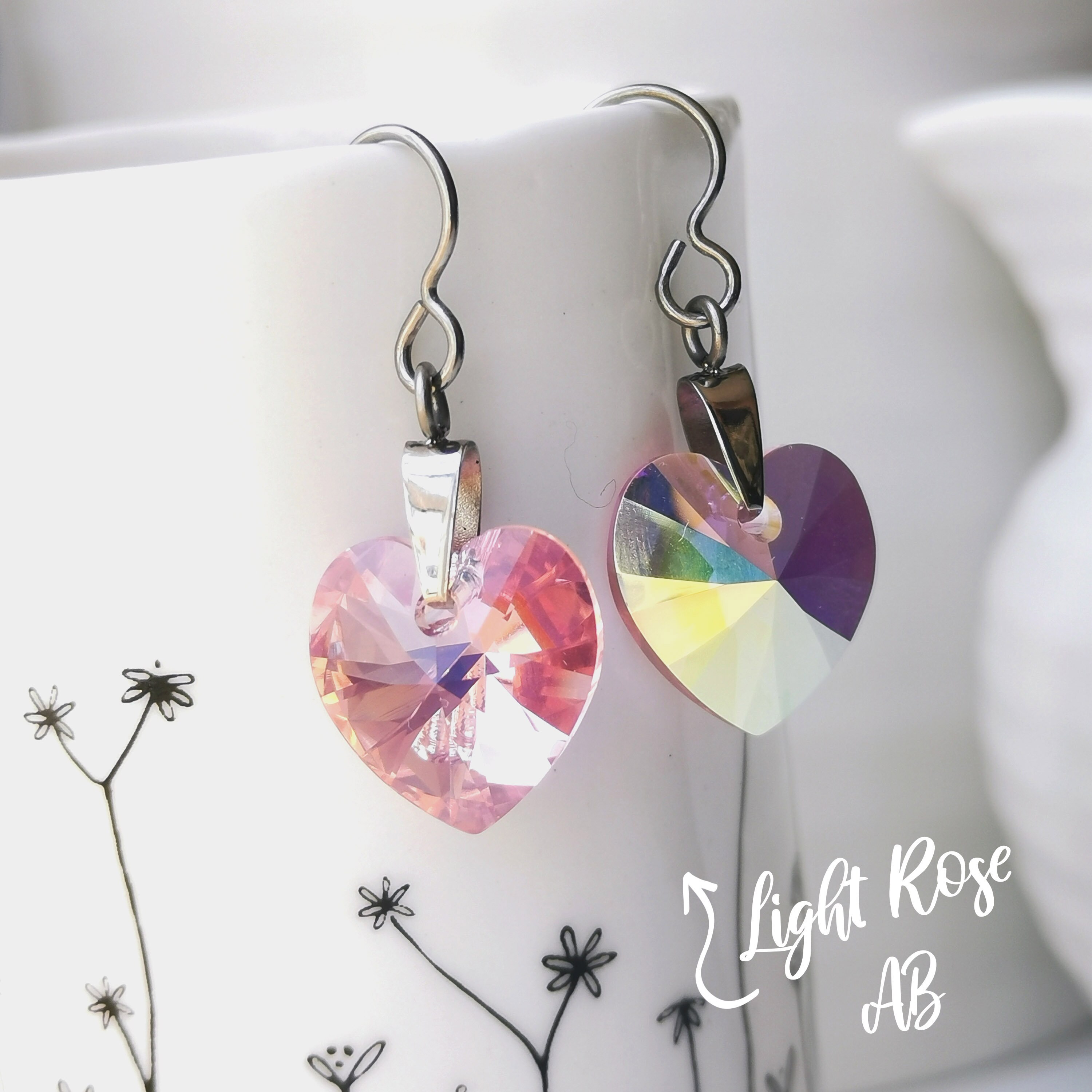 Titanium Light Pink Heart Drops. Made With Light Rose Crystals & Pure ...