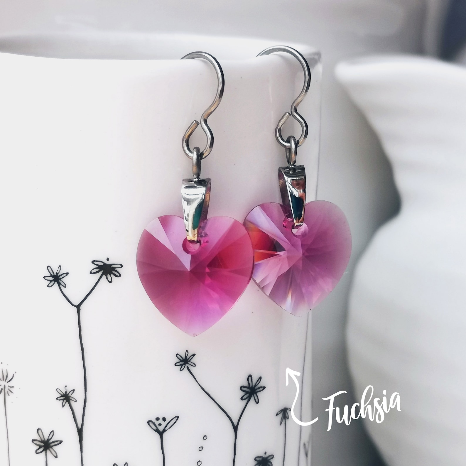 Titanium Cerise Pink Heart Drops. Made With Fuchsia Coloured Crystals ...