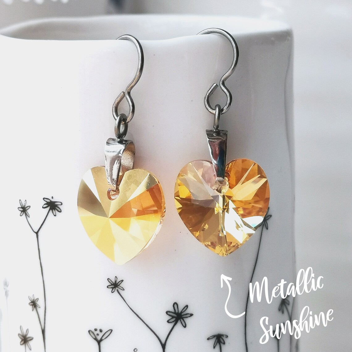 Titanium Golden Heart Drops. Made With Metallic Sunshine Crystals and ...