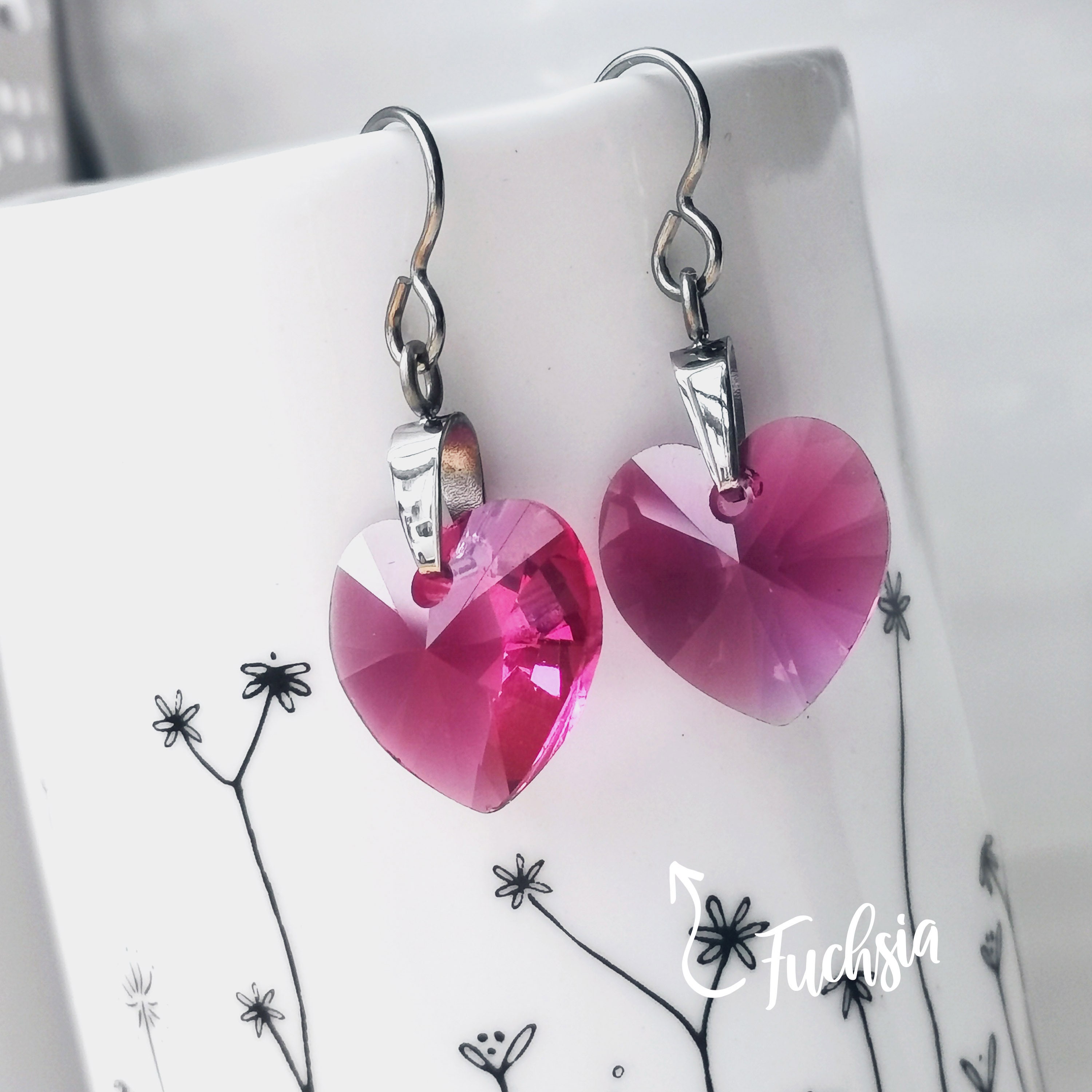 Titanium Cerise Pink Heart Drops. Made With Fuchsia Coloured Crystals ...