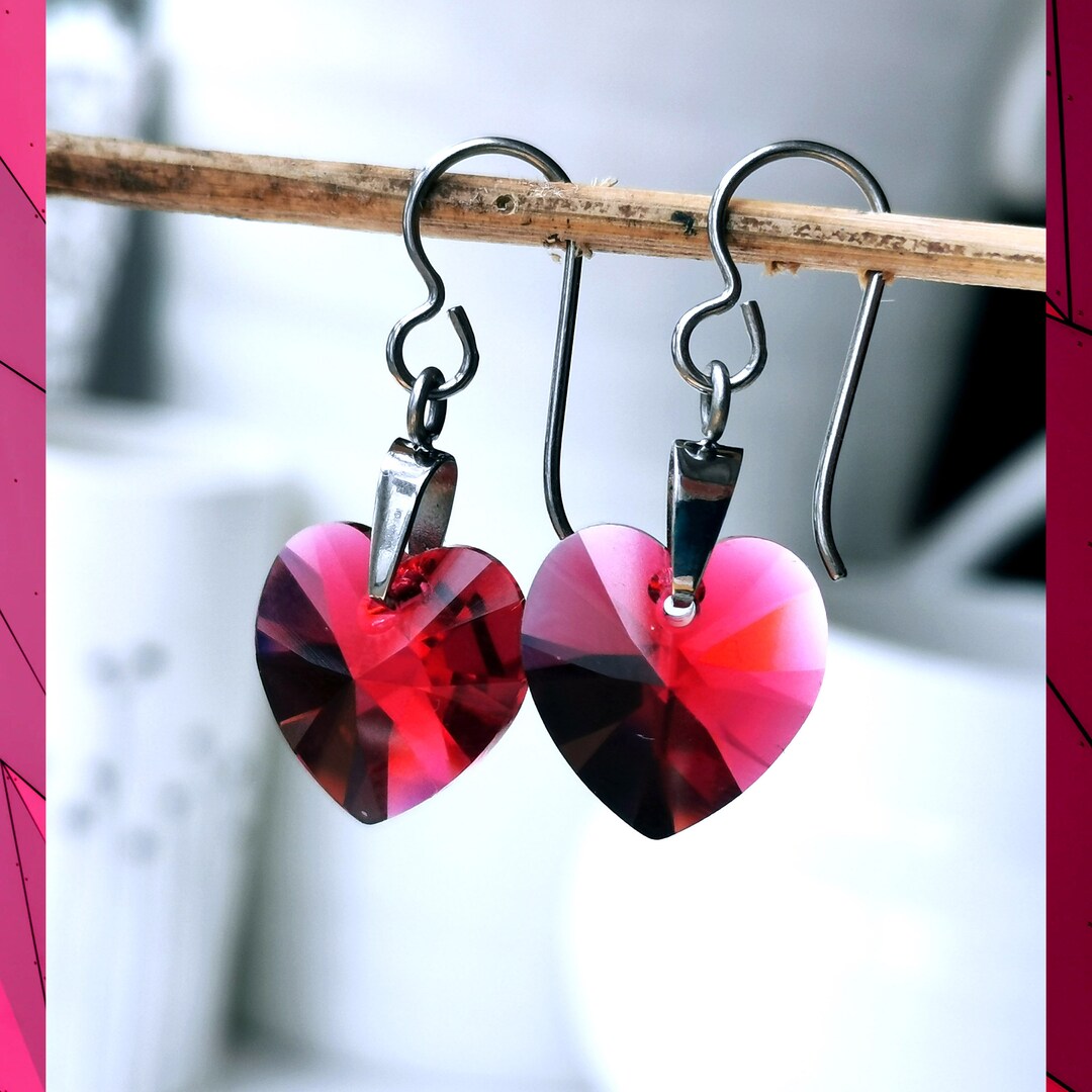 Titanium Cherry Red Heart Drops. Made With Scarlet Red Crystals & Pure ...