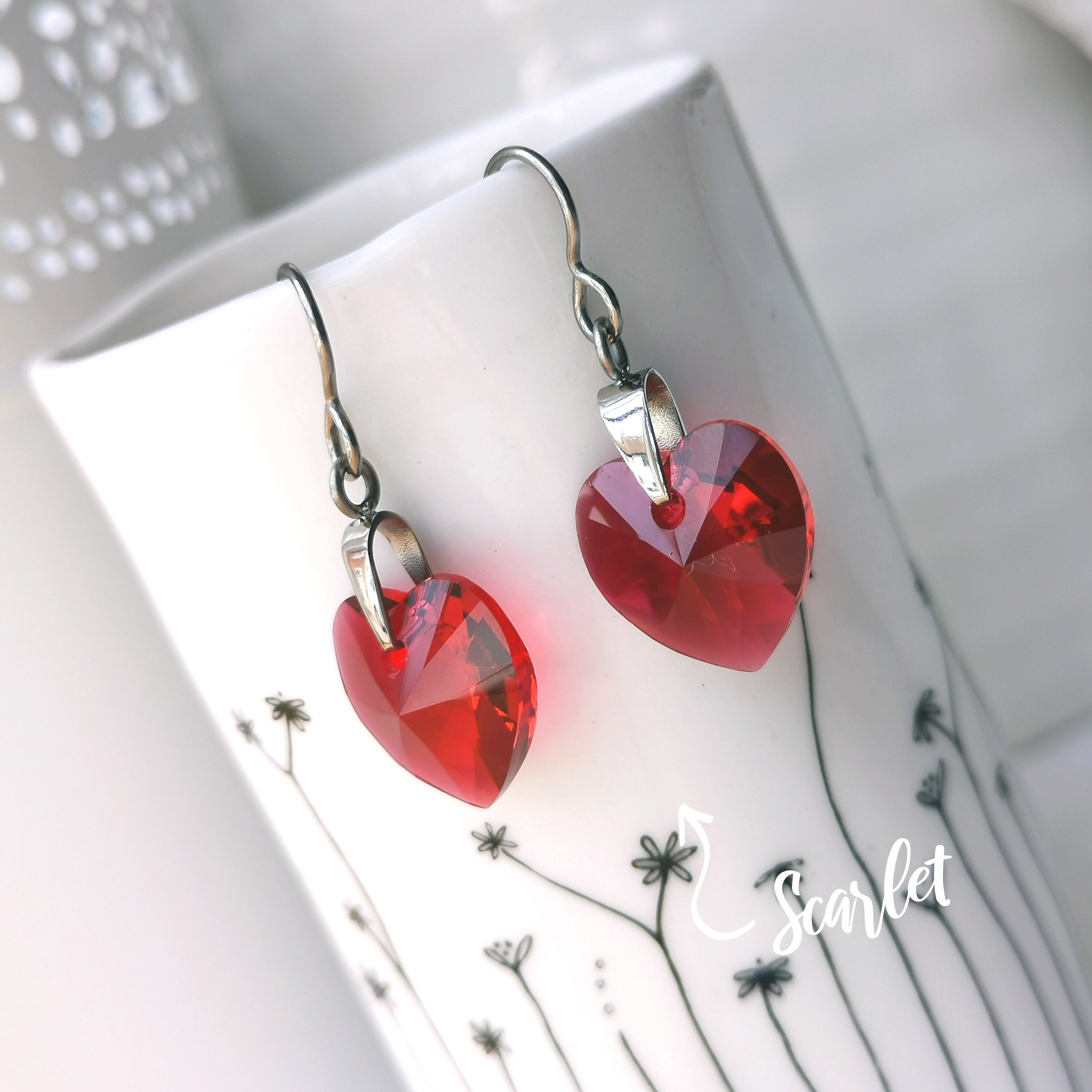 Titanium Cherry Red Heart Drops. Made With Scarlet Red Crystals & Pure ...