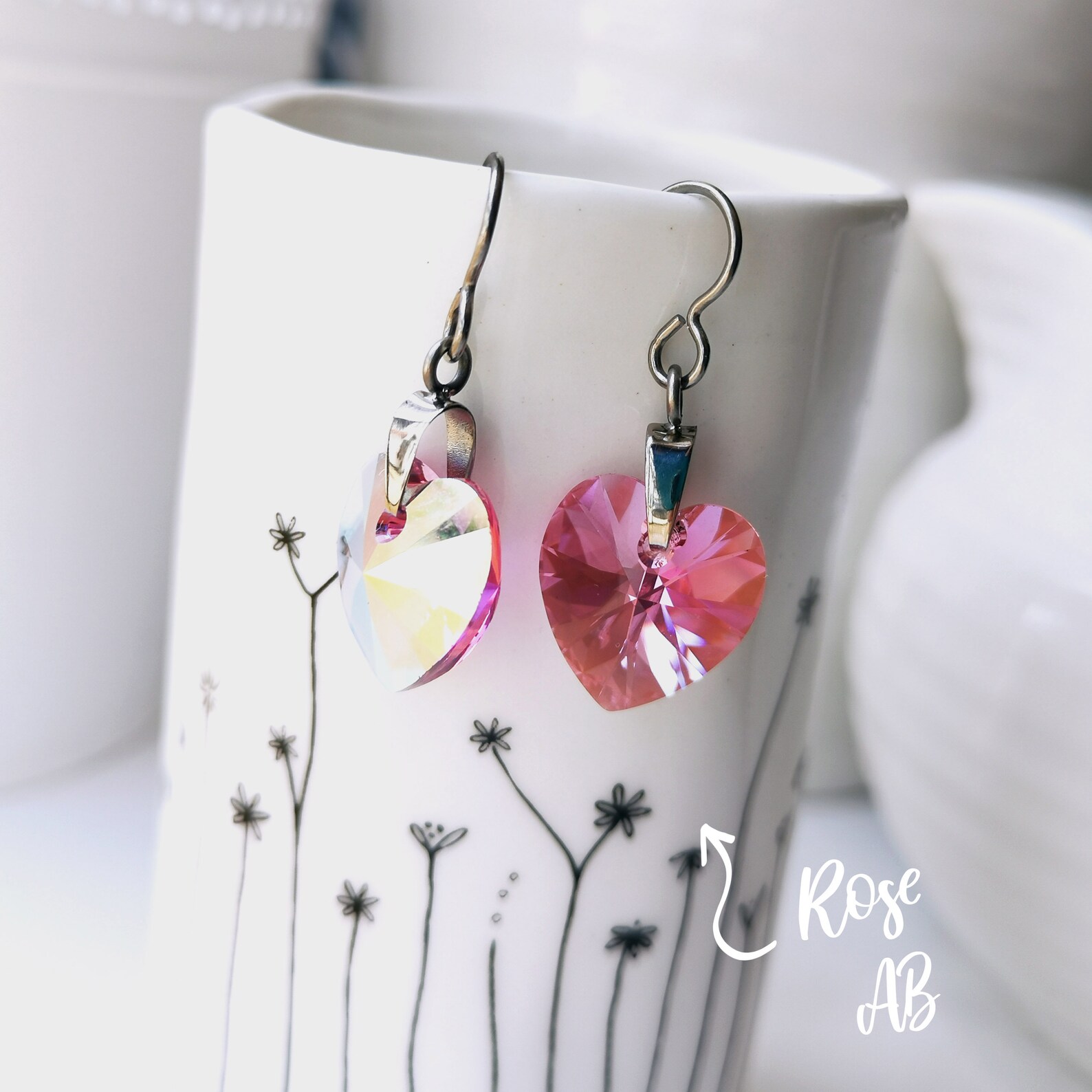 Titanium Rose Pink Heart Drops. Made With Rose Coloured Crystals & Pure ...