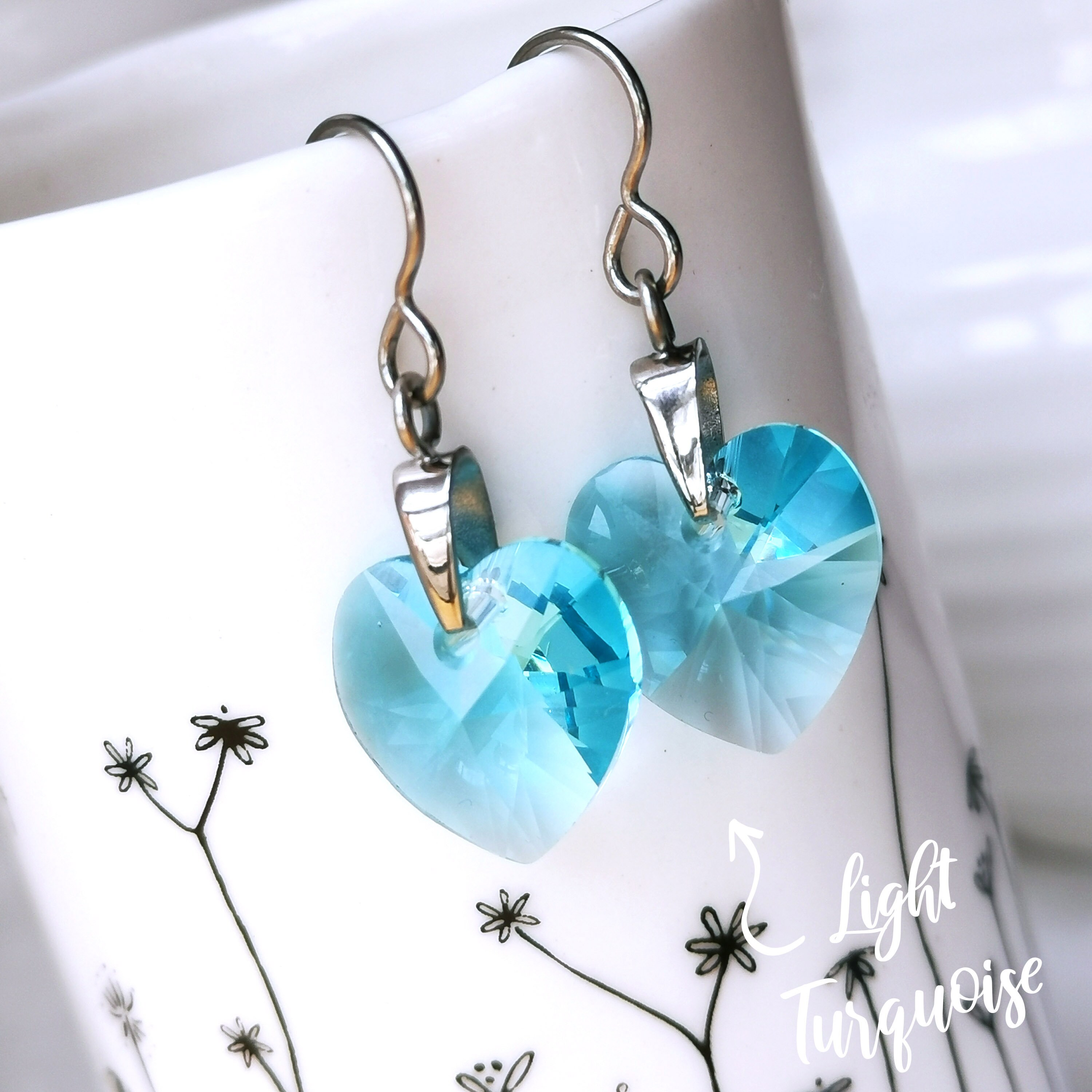Titanium Pale Blue Green Heart Drops. Made With Light Turquoise ...