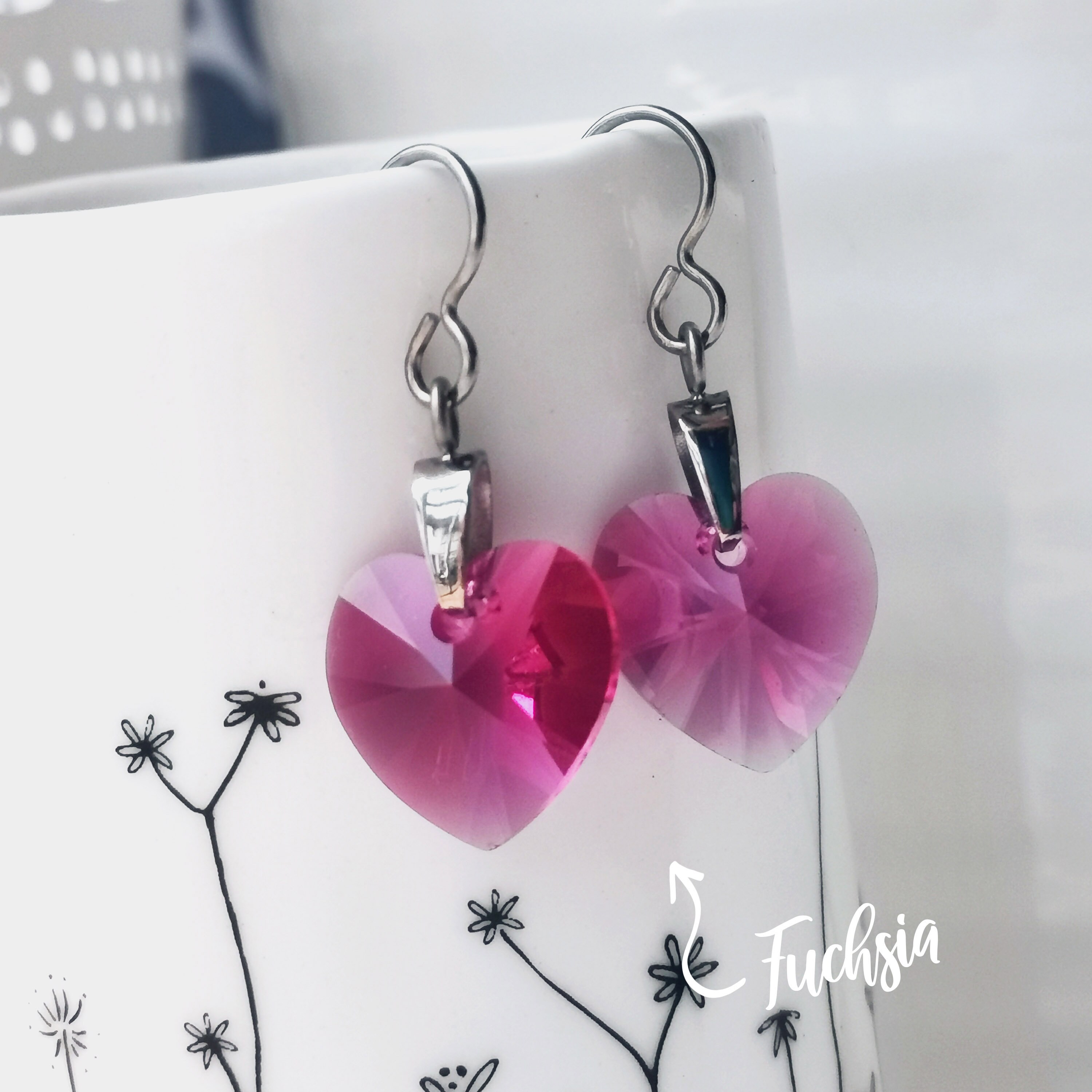Titanium Cerise Pink Heart Drops. Made With Fuchsia Coloured Crystals ...