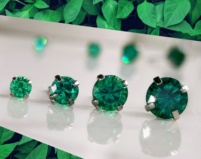 Emerald Green Tiny Earrings With Titanium Pin,vintage Style Minimalist ...