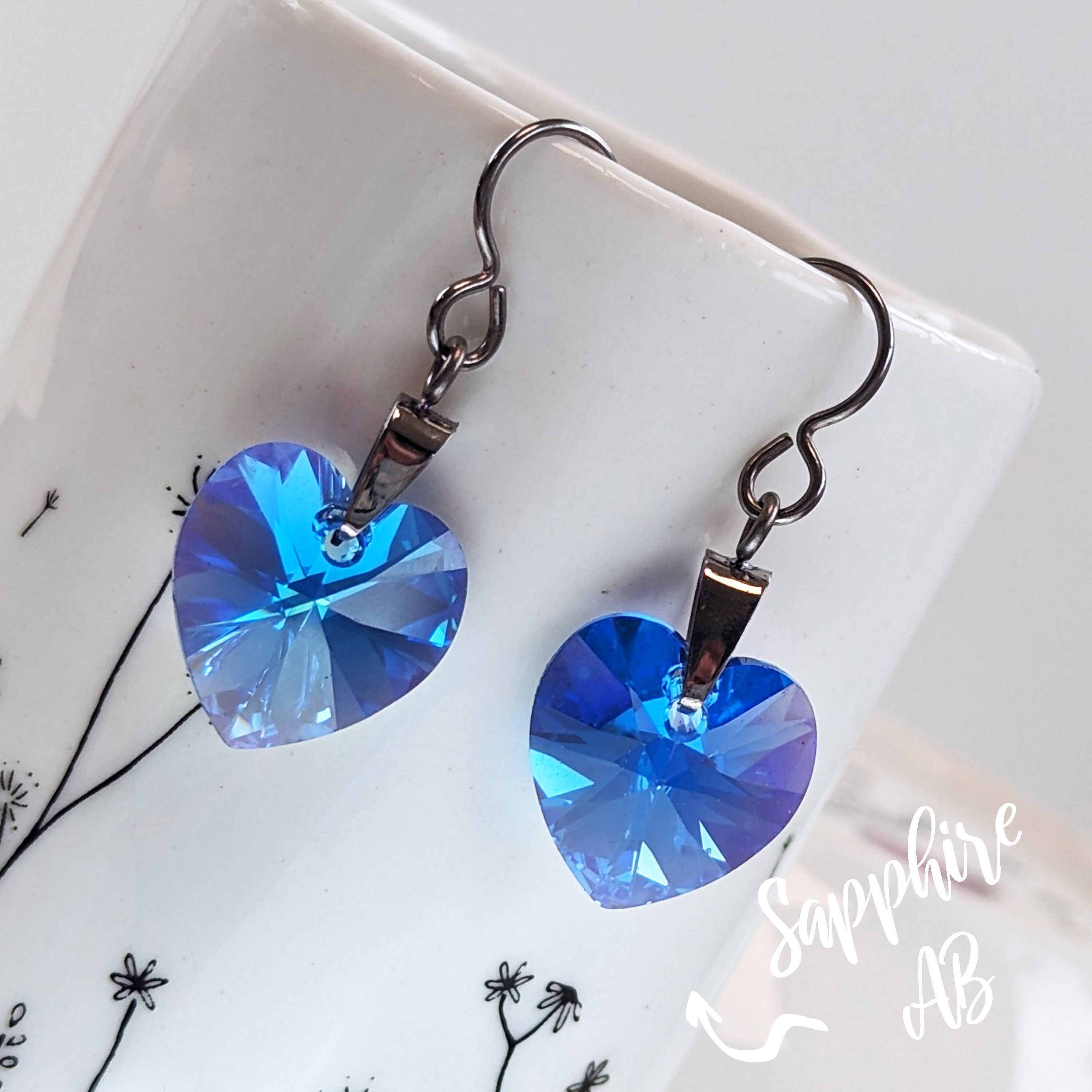 Titanium Sapphire Blue Heart Drops. Made With Sapphire Coloured ...